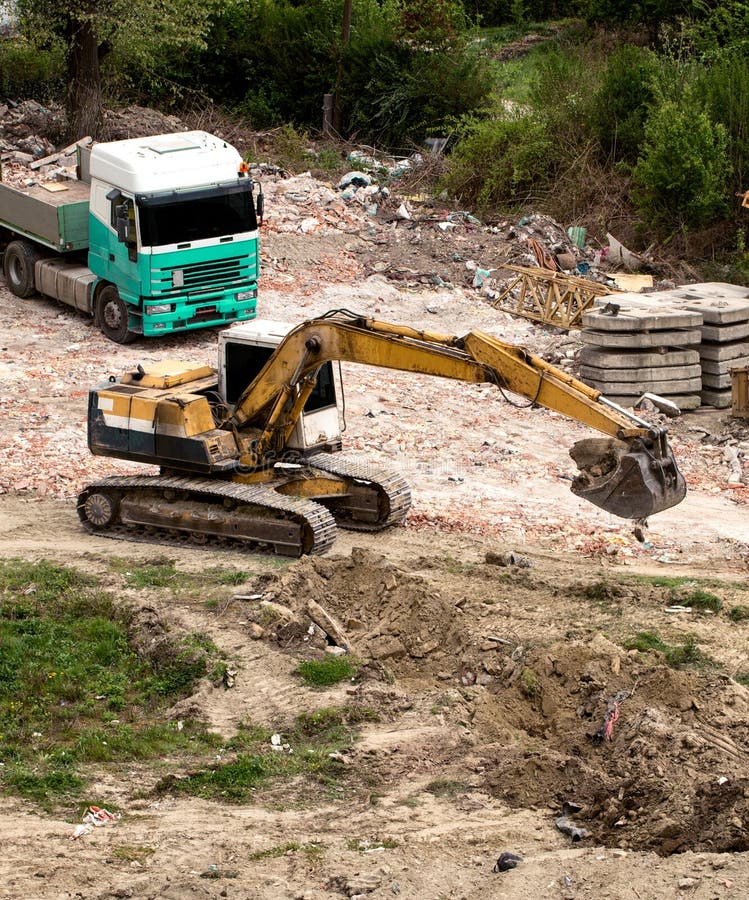 Yellow Crawler Excavator Machine on the Construction Site Stock Image ...