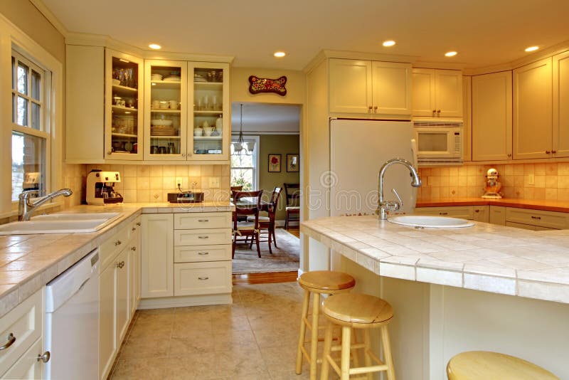 Cream Yellow Living Room with Piano and Fireplace Stock Image - Image ...