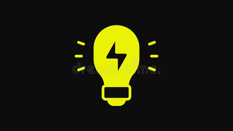 Yellow Creative Lamp Light Idea Icon Isolated on Black Background ...