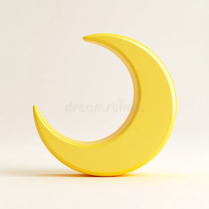 Yellow Crescent Moon 3D Render on White Background Stock Illustration ...