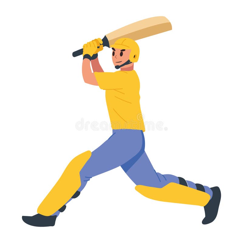 Yellow Cricket Player Running with Bat Stock Vector - Illustration of ...
