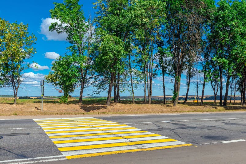 Yellow Crosswalk Empty Highway Stock Image - Image of pedestrian ...
