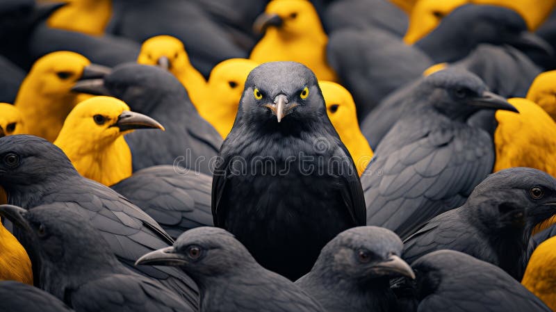 Yellow Crow Standing Out among Black Crows in Concept of Being Unique ...