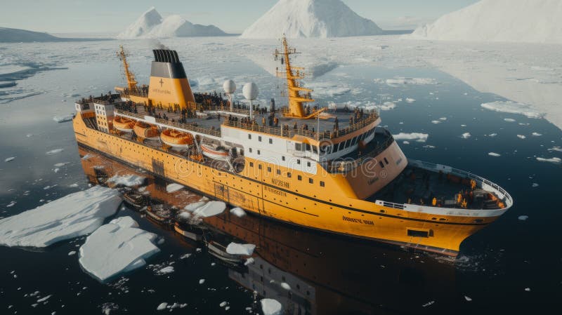 Yellow Cruise Ship in Antarctica among the Ice Floes Stock Illustration ...
