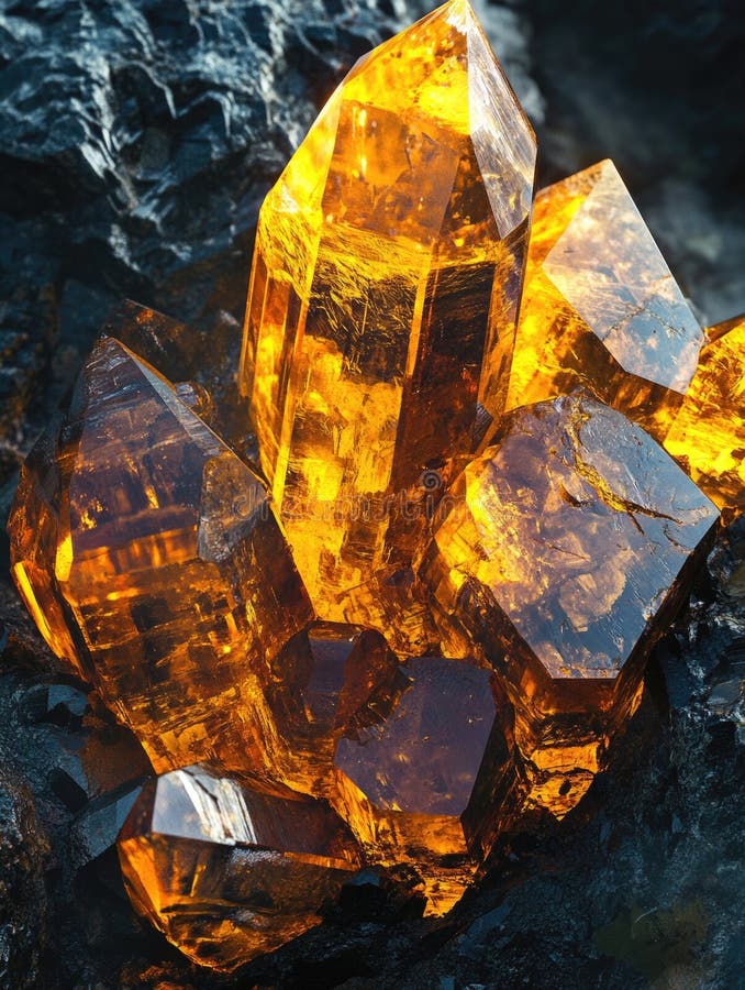 Yellow Crystal Cluster on Rock, Stock Photo - Image of crystal ...