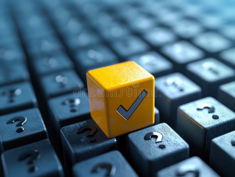 Yellow Cube with a Check Mark is Standing Out in the Center of Question Mark Cubes Stock Image ...