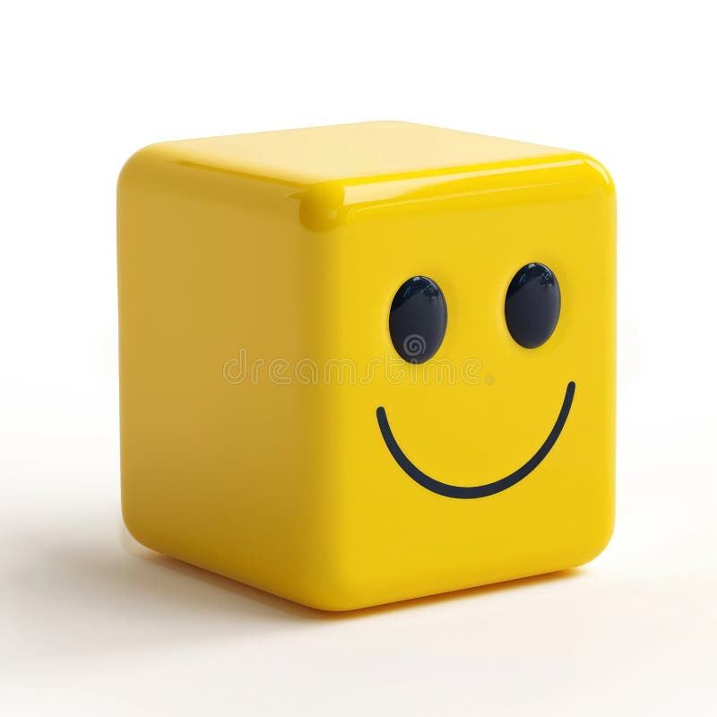 Yellow Cube with Smiley Face Stock Image - Image of building, generated: 312344351