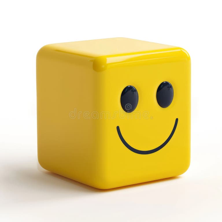 Yellow Cube with Smiley Face Stock Image - Image of building, generated ...