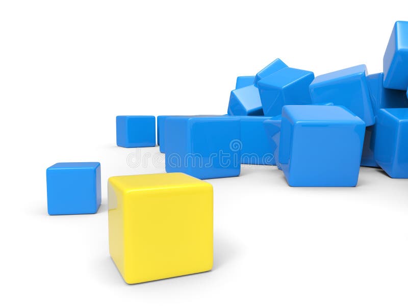 Yellow Cube Stands Out of the Pile of Blue Cubes Stock Illustration ...