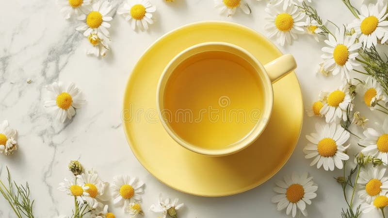 Yellow Cup of Chamomile Tea Surrounded by Daisies. Stock Image - Image ...