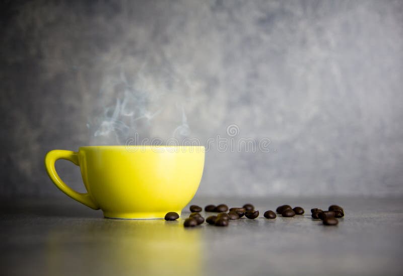 Yellow Cup of Coffee and Coffee Bean Stock Image - Image of food ...