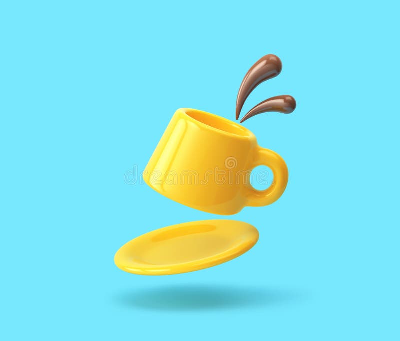 Yellow Cup of Coffee Isolated on Blue Background Stock Illustration ...
