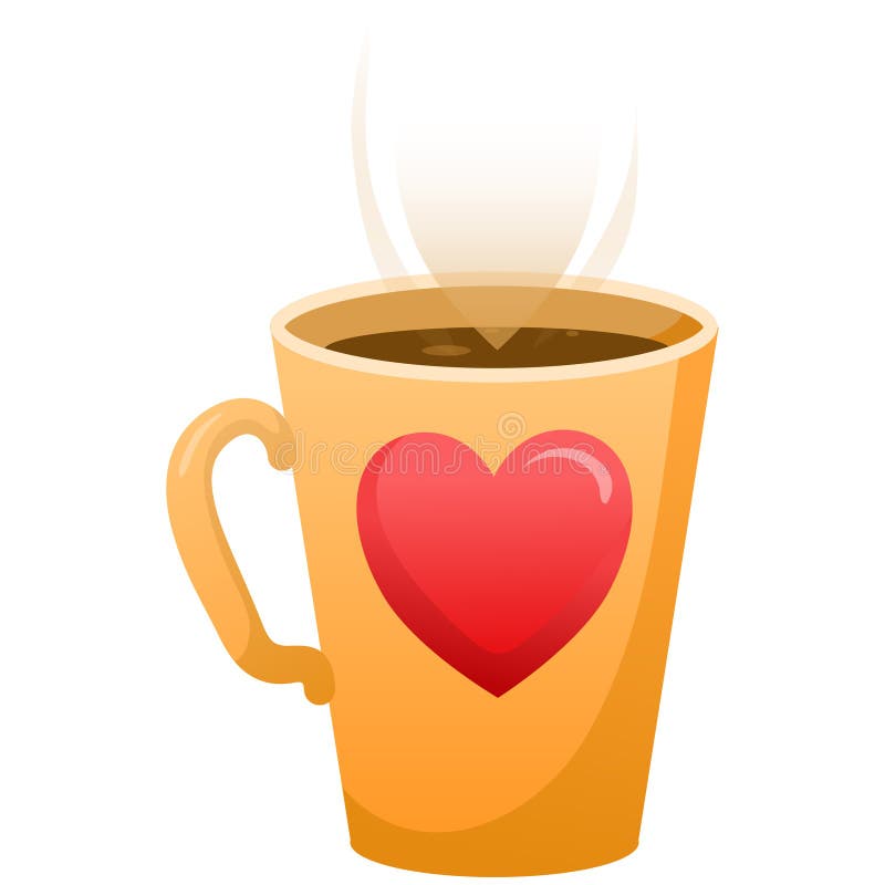 Yellow Cup of Coffee, Tea with Steam in the Form of a Heart and a Red ...