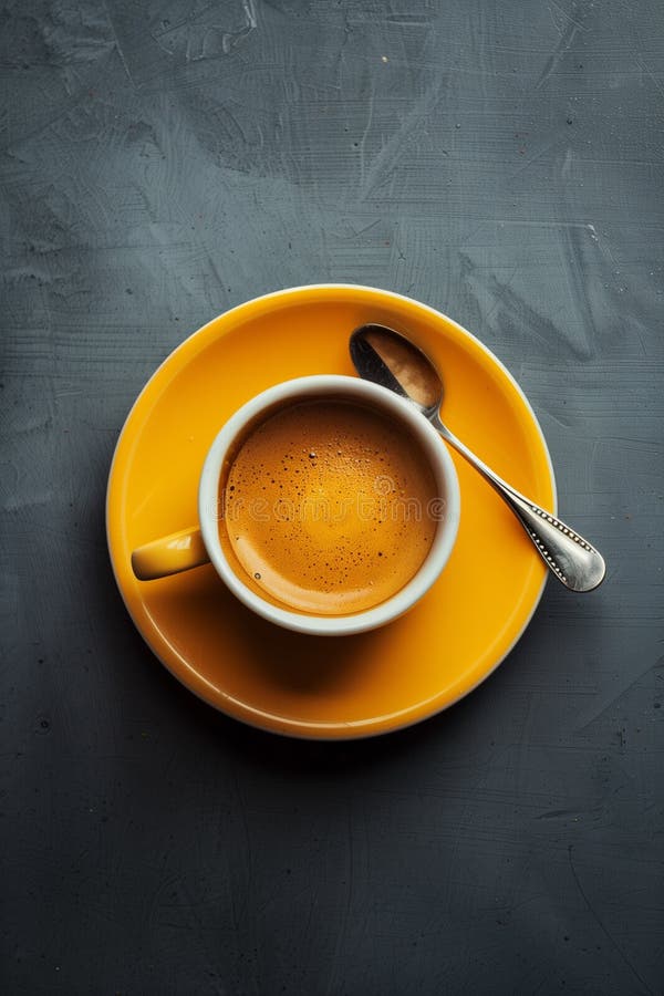 Yellow Cup Full of Freshly Made Espresso Standing on a Yellow Saucer ...
