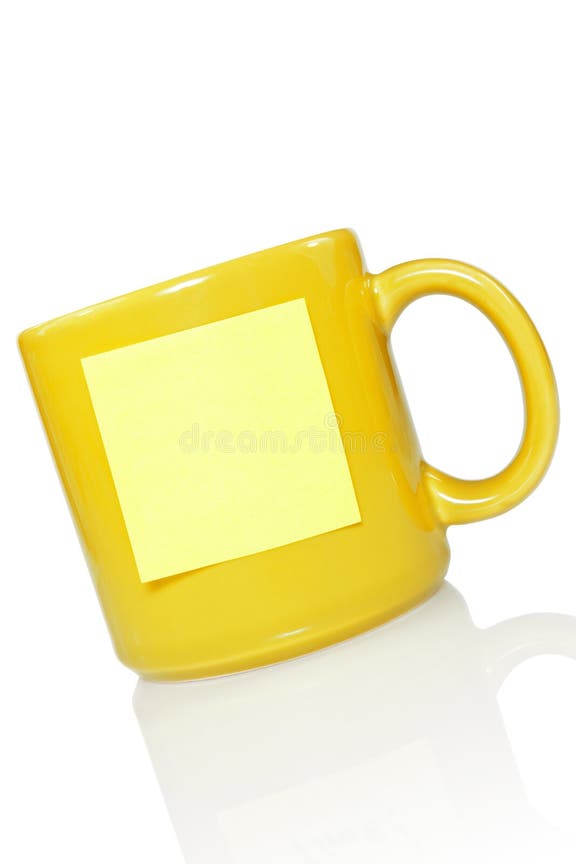 Yellow Cup with Note Sticker Stock Image - Image of announcement ...