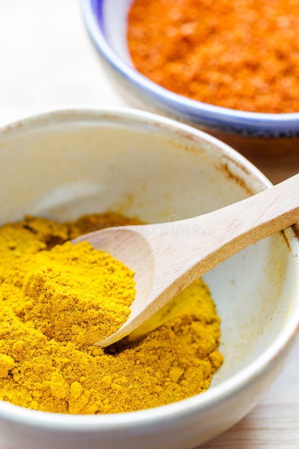 Yellow Curry Powder in Ceramic Bowl Stock Photo - Image of herb ...