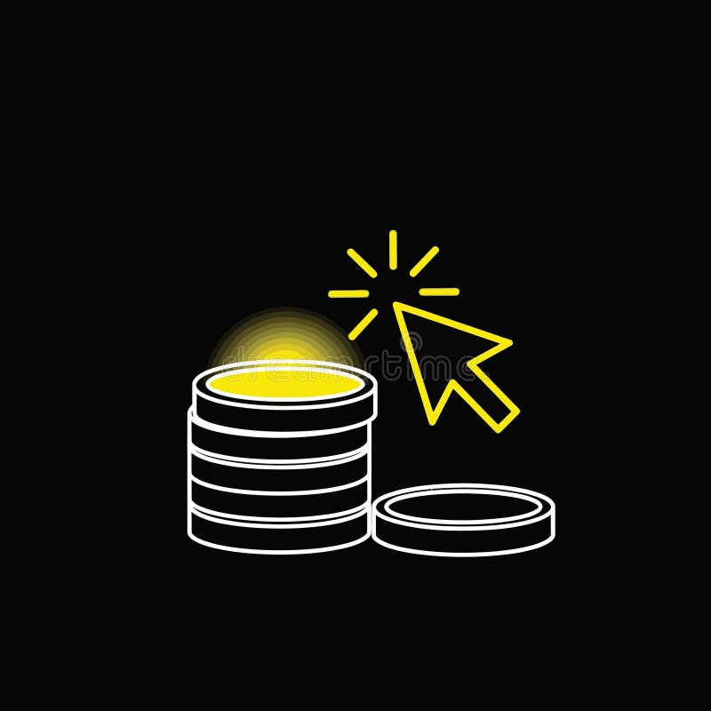 Yellow Cursor Clicking Stack of White Coins on Black Background Online ...