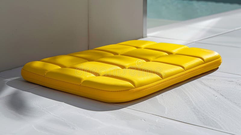 A Yellow Cushion on a Bright White Floor. Stock Image - Image of ...