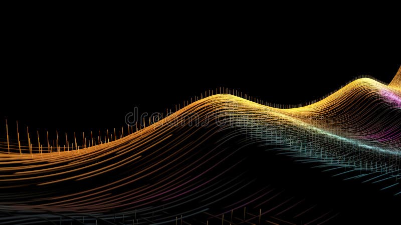 Yellow and Cyan Color Wave Stream of Wavy Neon Lines Abstract ...