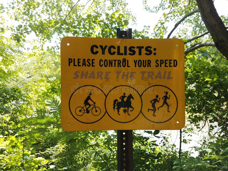 Yellow Cyclists Please Control Your Speed Share the Trail Sign with ...