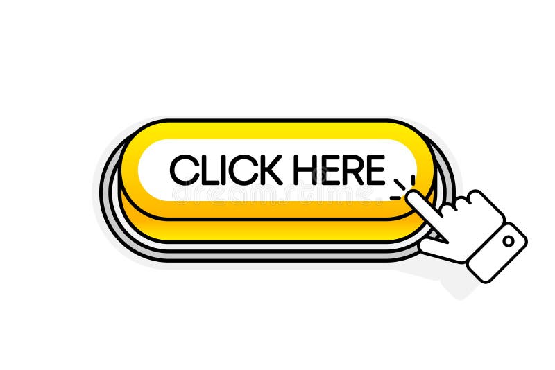 Yellow 3D Button with the Inscription Click Here, Isolated on a White ...
