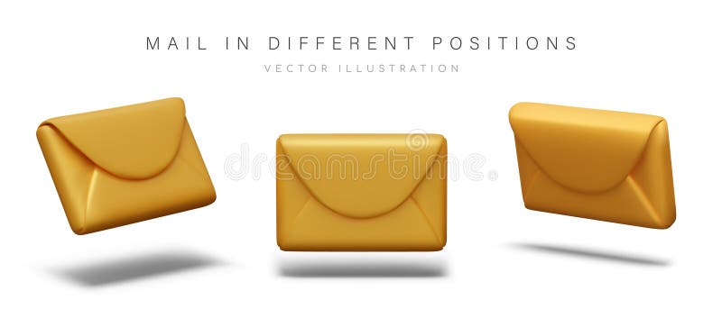 Yellow 3D Closed Envelope in Plasticine Style. Set of Vector Objects at ...
