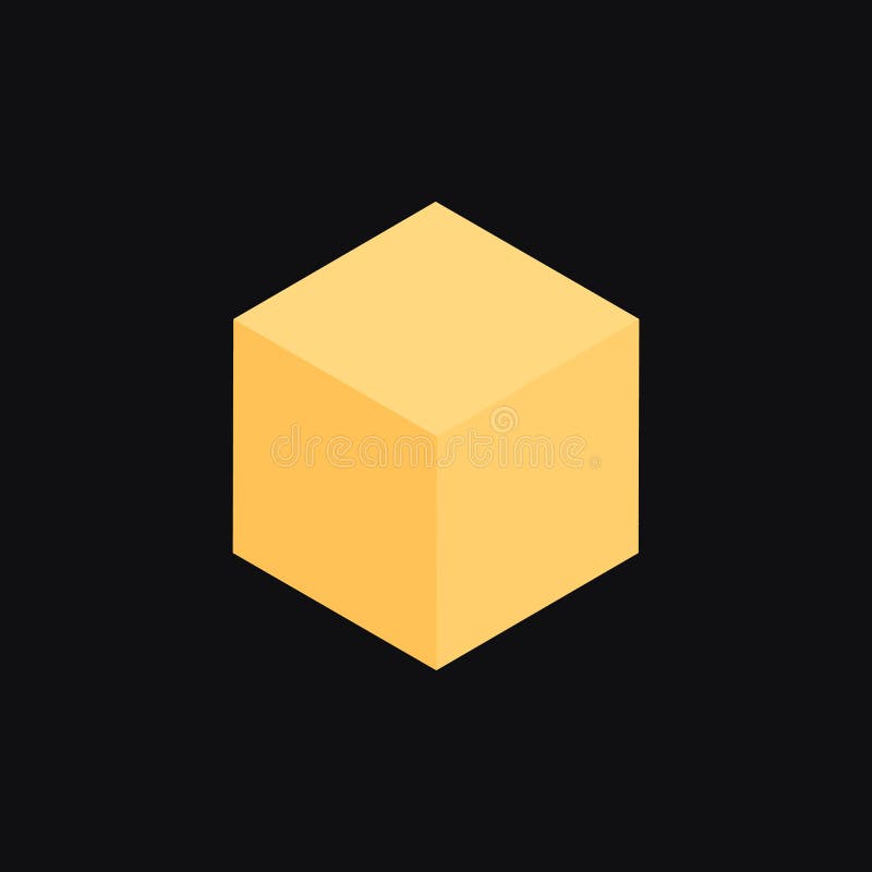 Yellow 3D Cube on Black Background. Simple Elegant Isolated Element ...