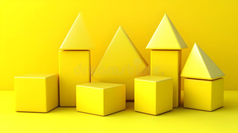 Yellow 3D Geometric Shapes Abstract Background Illustration Stock ...
