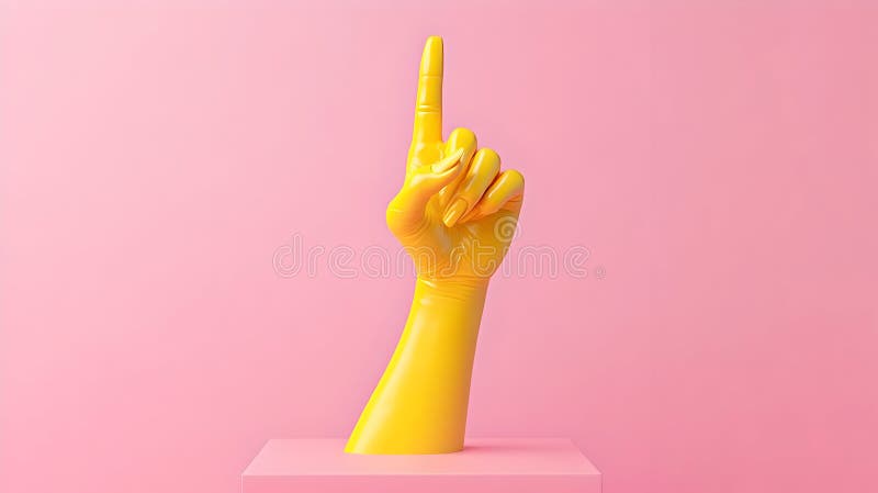 Yellow 3D Hand Illustration Pointing Up on Pink Stock Illustration ...