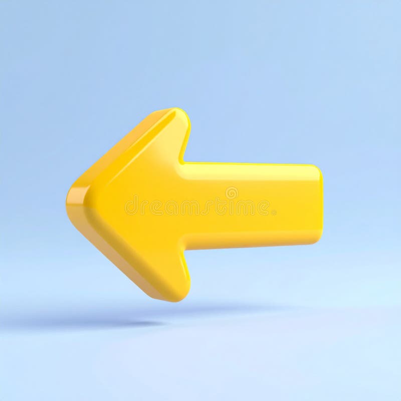 Yellow 3D Left Arrow on Light Blue Background Stock Illustration ...