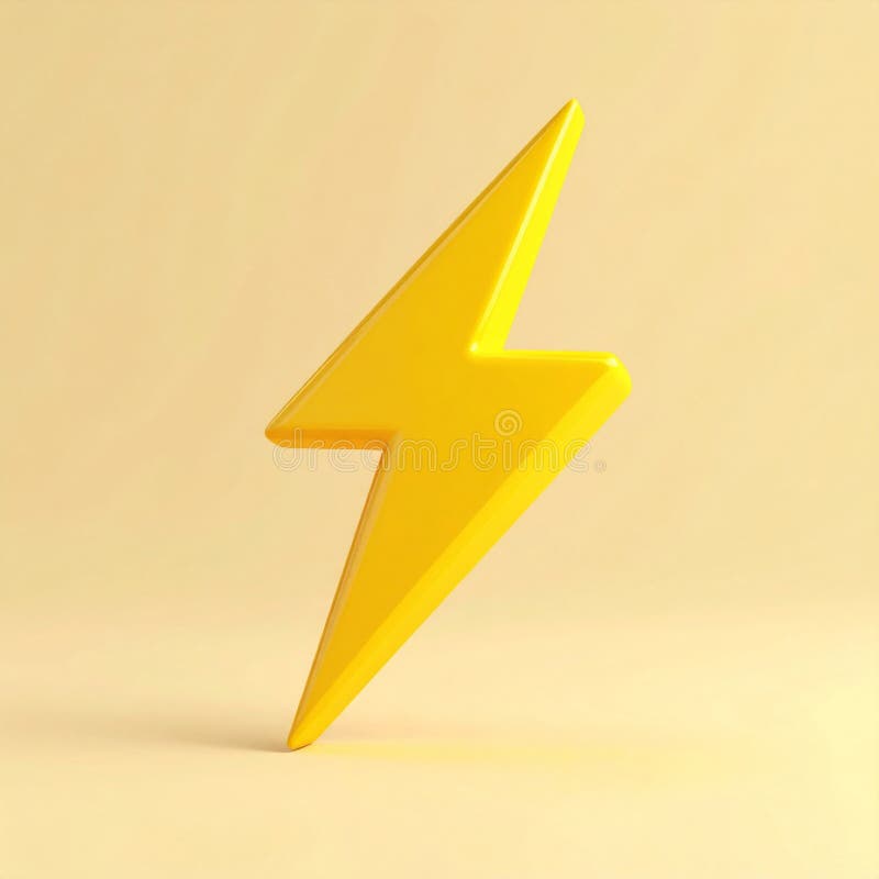 Yellow 3D Lightning Bolt on Pale Yellow Background Stock Illustration ...