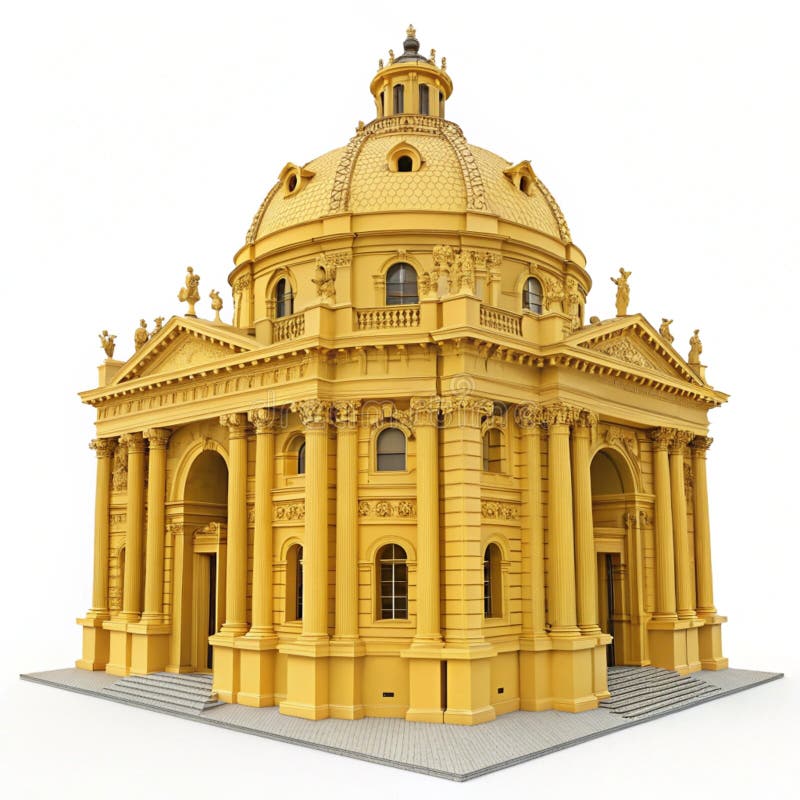 Yellow 3D Model of Classical Building on Transparent Background Stock ...