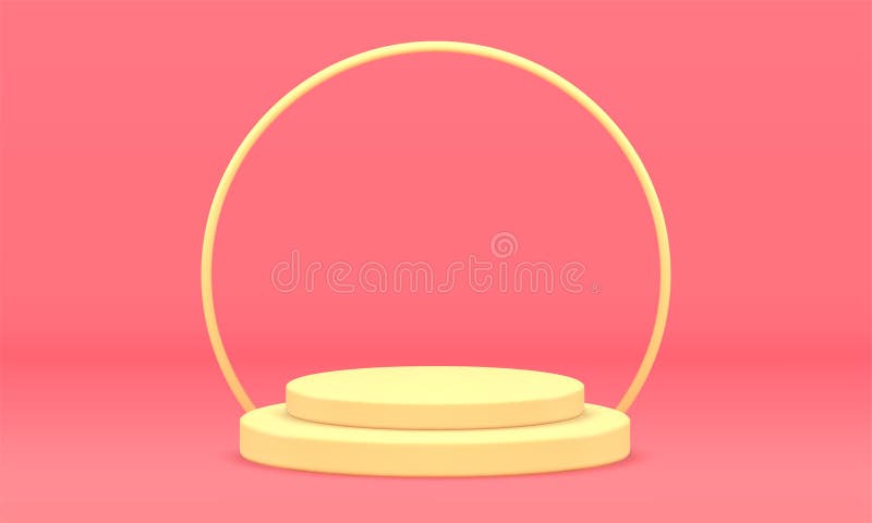 Yellow 3d Podium Cylinder Level Pedestal with Curved Frame Stage Basic ...