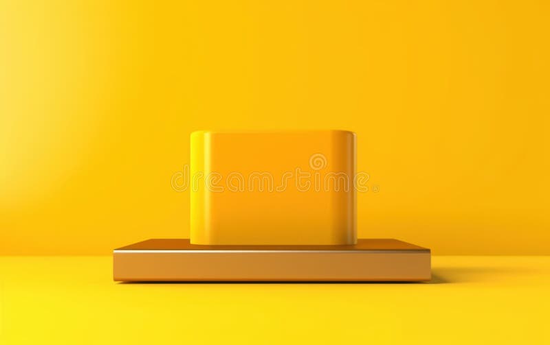 Yellow 3D Rendered Cube on Golden Platform. Created by Generative ...