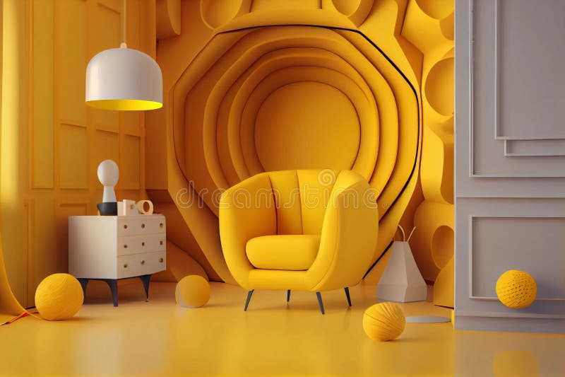 Yellow 3d room. Background stock illustration. Illustration of horizon ...