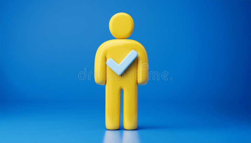 Yellow 3D Tick Icon, Done Symbol, Check Mark on Blue Background Stock ...