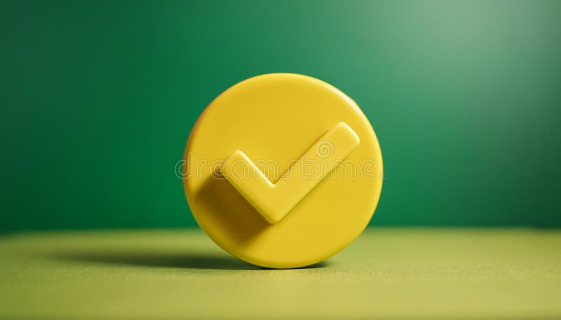 Yellow 3D Tick Icon, Done Symbol, Check Mark on Green Background Stock ...
