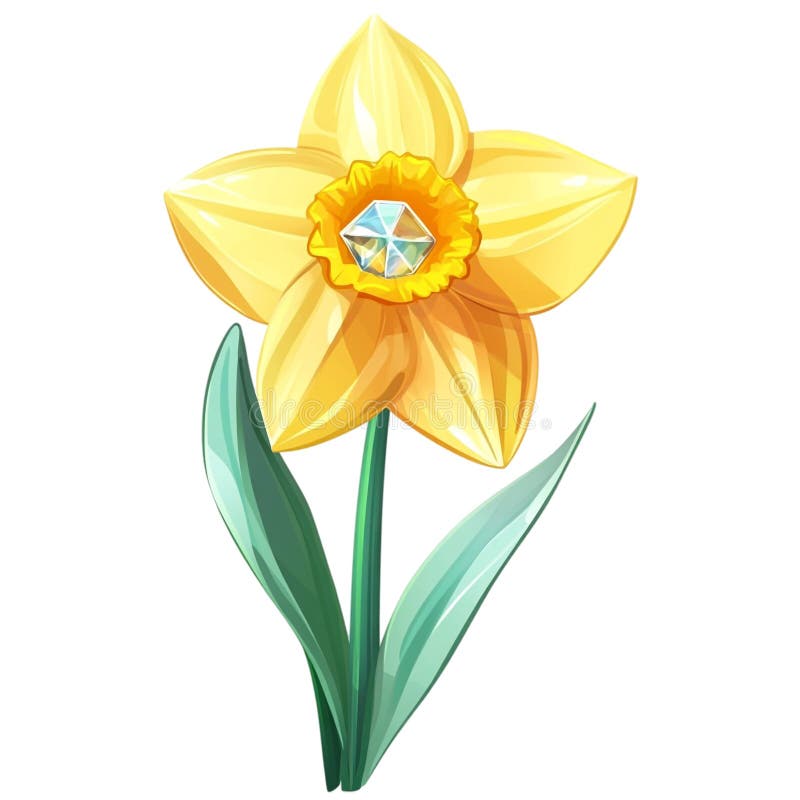A Yellow Daffodil with a Crystal Center a Spring Flower Illustration ...