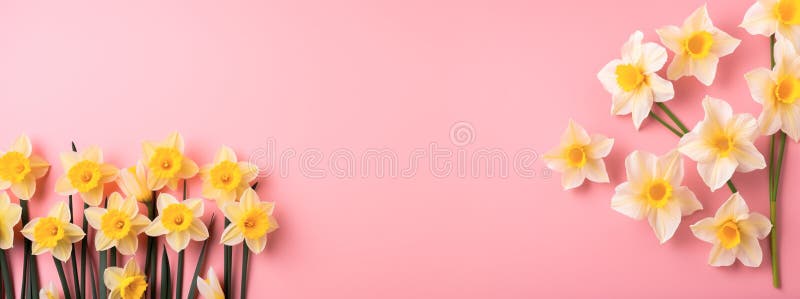 Yellow Daffodil Flowers on a Pink Background Stock Image - Image of ...