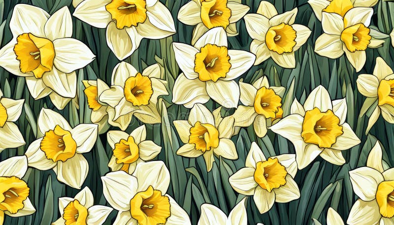 Yellow Daffodils Background in Vector Illustration Style Stock ...