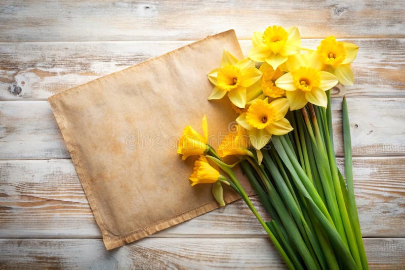 Yellow Daffodils with Vintage Paper in Spring Stock Illustration ...