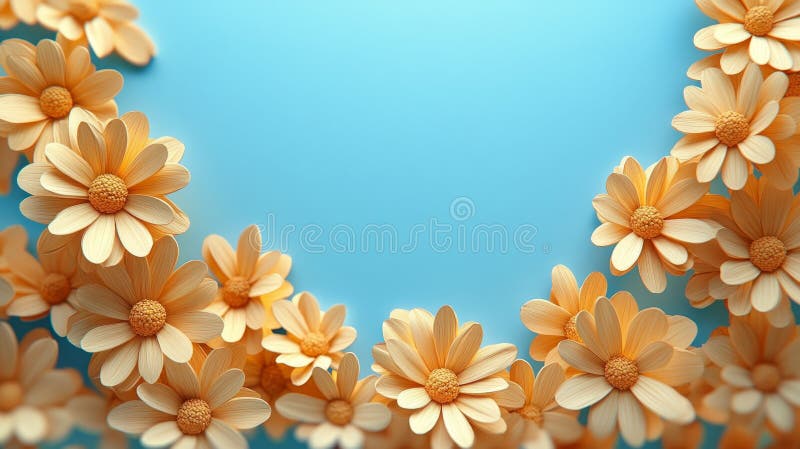 Yellow Daisies on a Blue Background Forming a Floral Border. Stock ...