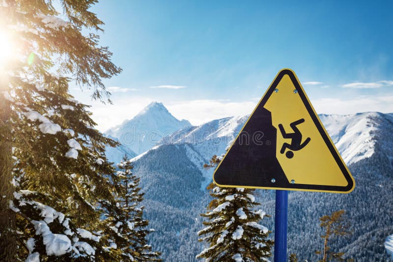 Yellow Warning Sign Edge Mountains Stock Photos - Free & Royalty-Free ...