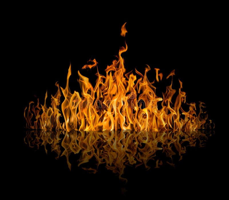Yellow Dark Large Flame with Reflection on Black Stock Image - Image of ...