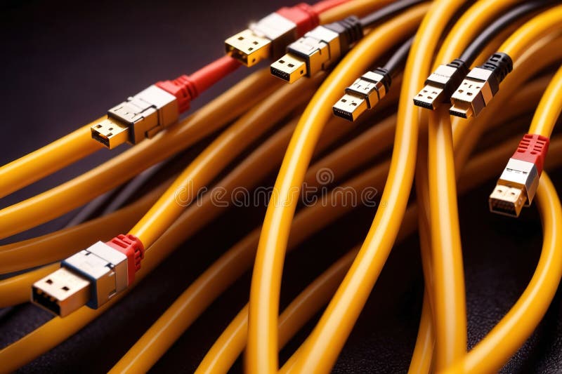 Yellow Data Cables, Computer Technolocy ICT Data Transfer Wires Stock ...