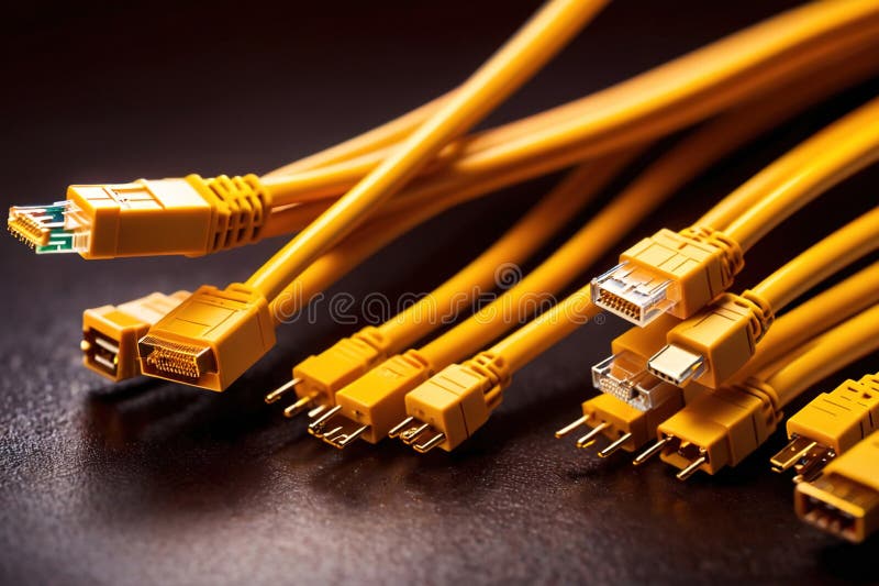 Yellow Data Cables, Computer Technolocy ICT Data Transfer Wires Stock ...