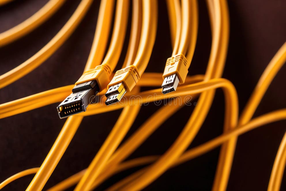 Yellow Data Cables, Computer Technolocy ICT Data Transfer Wires Stock ...