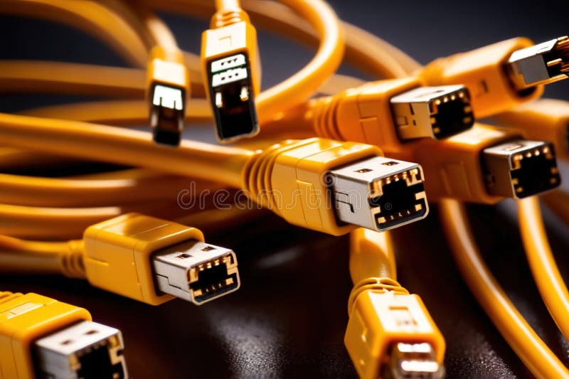 Yellow Data Cables, Computer Technolocy ICT Data Transfer Wires Stock ...
