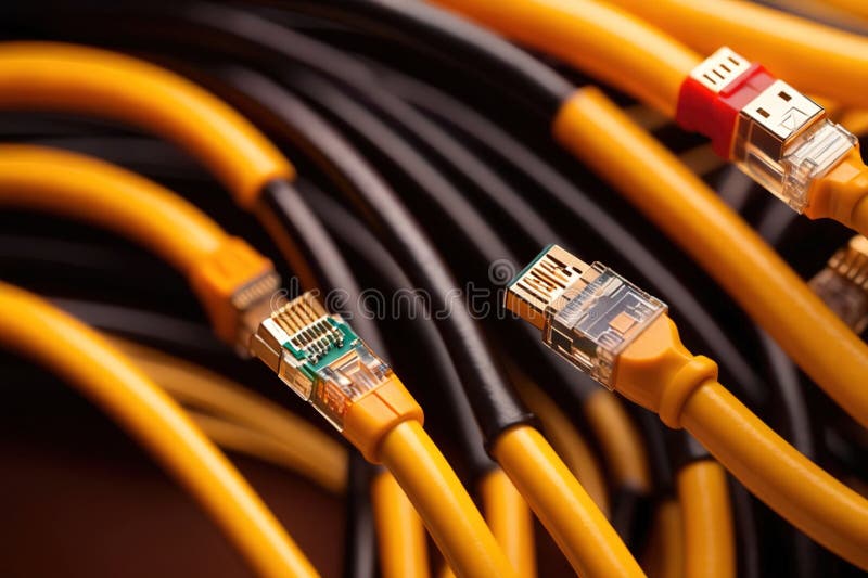 Yellow Data Cables, Computer Technolocy ICT Data Transfer Wires Stock ...