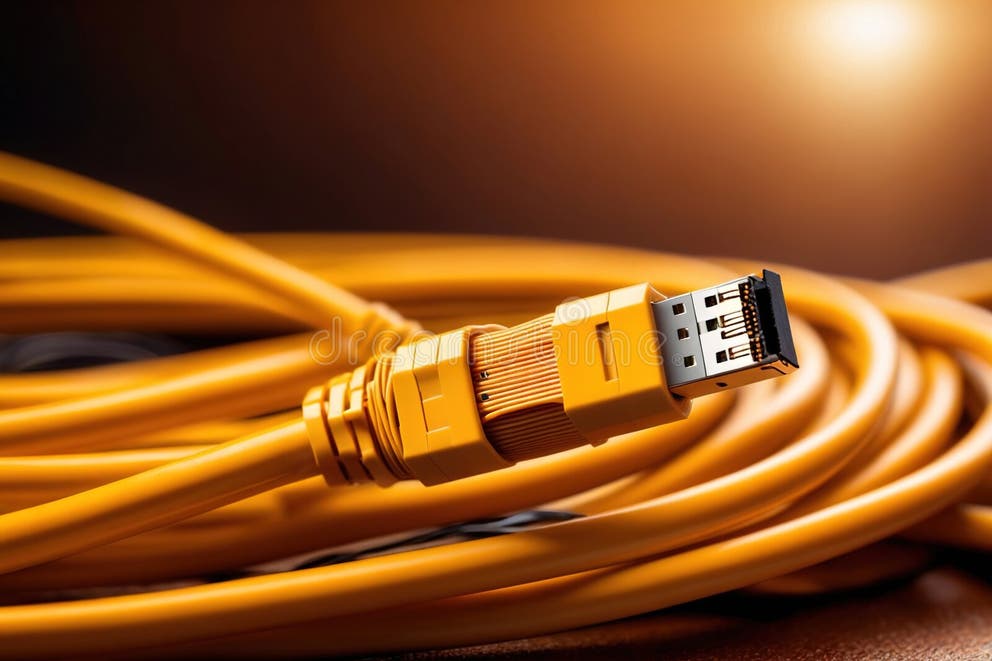 Yellow Data Cables, Computer Technolocy ICT Data Transfer Wires Stock ...